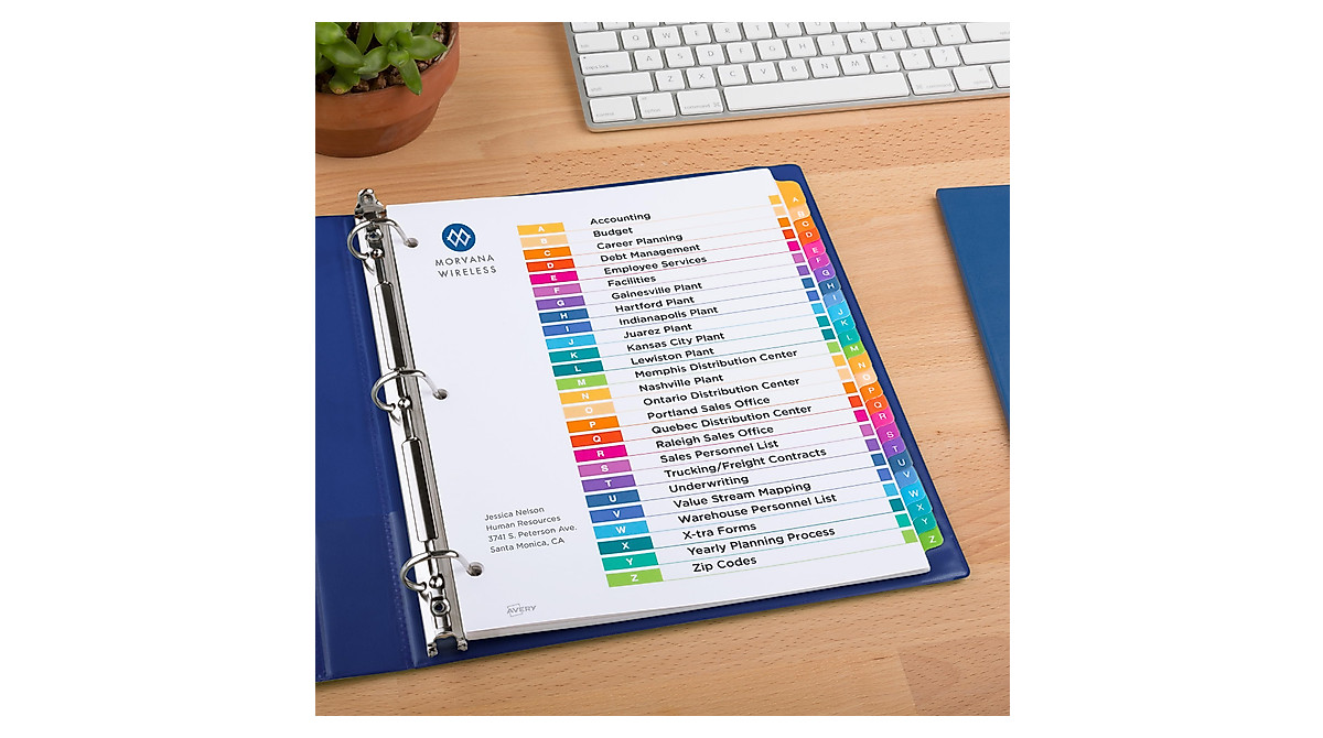 Avery A-Z Binder Tab Dividers - Customize Table of Contents