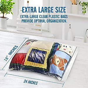 [ 30 COUNT ] Extra Large Reclosable Bags, 5 Gallon Jumbo Size 18" x 24" Strong Clear Big Storage Bags -2 MILL THICK -For Food Prep, Moving, Travel, & Organization