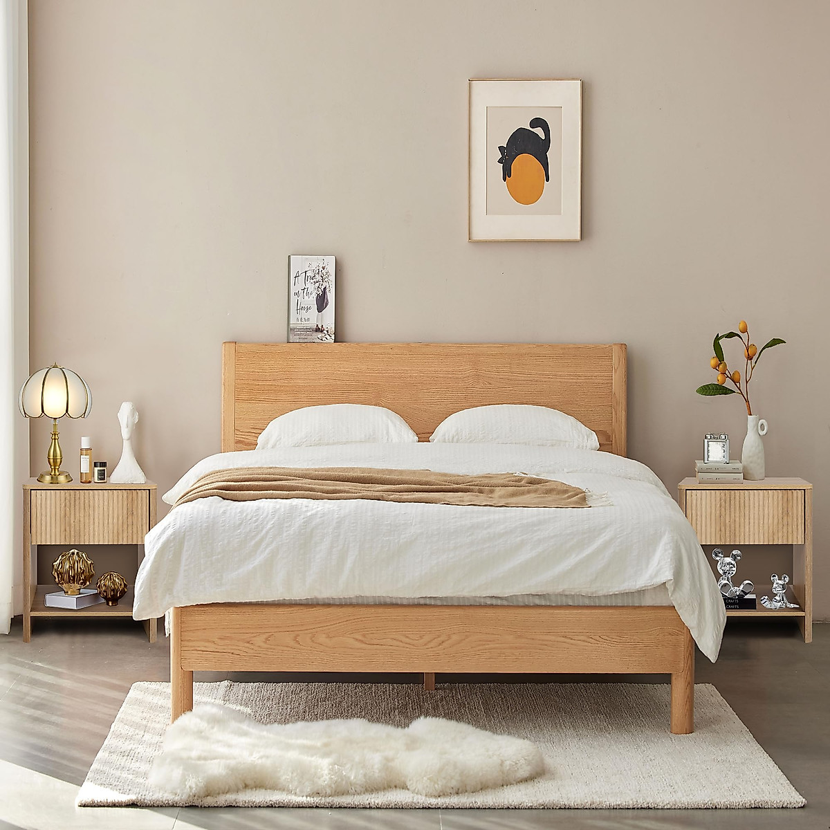 affeivul Modern Night Stand Set 2 with Drawer, Boho Nightstand for Bedroom, Small End Table with Storage, Living Room/Bed Side Table with Drawer for Small Spaces, Fluted Cabinet Wood Nightstand