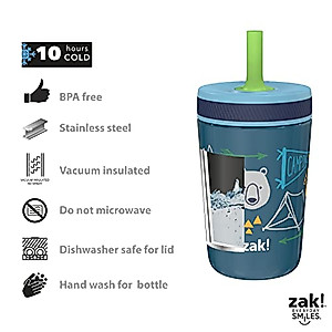 Zak Designs Campout and Camping Kelso Tumbler Set, Leak-Proof Screw-On Lid with Straw, Bundle for Kids Includes Plastic and Stainless Steel Cups with Bonus Sipper, 3pc Set, Non-BPA,15 fl oz