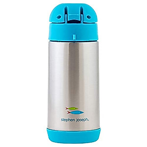 Stephen Joseph Double Wall Stainless Steel Bottles, Insulated Water Bottle for Kids Toddlers, Vacuum Insulated Bottle with Straw, BPA-Free Water Bottle – 11.8 Ounces, SHARK