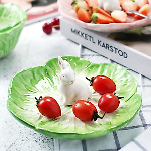 Housoutil Cabbage for Shaped Easter Porcelain Multipurpose Dessert Snack Mixing Design Snacks Tray Serving Bowl Party Display Chinese Salad Kids Green Dinner Plate Seasoning Round Fruit