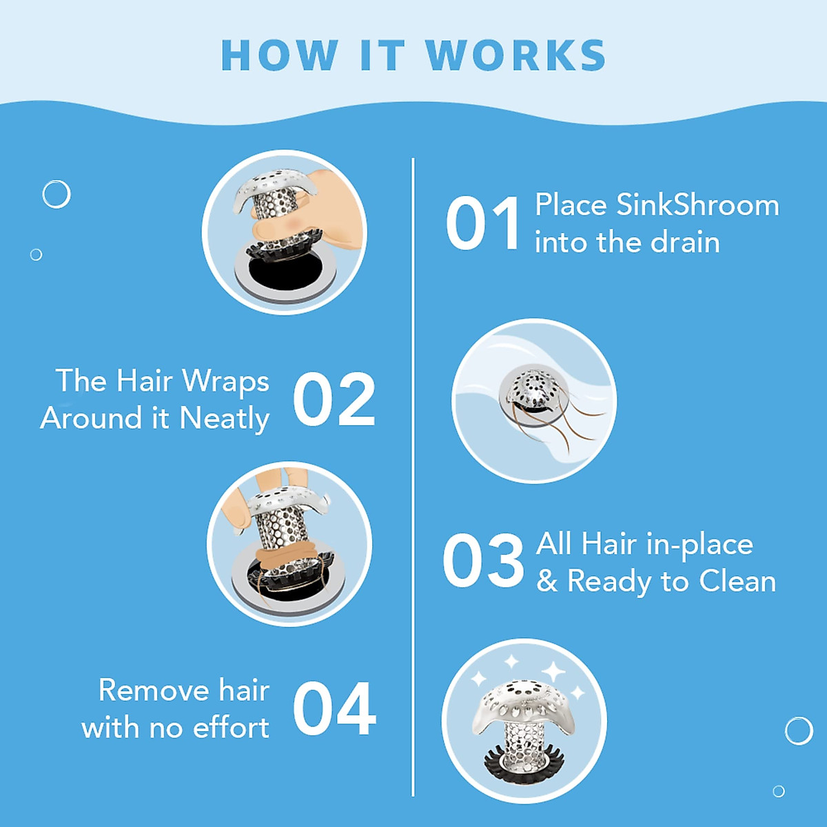 SinkShroom Ultra Revolutionary Bathroom Sink Drain Protector, Stainless Steel