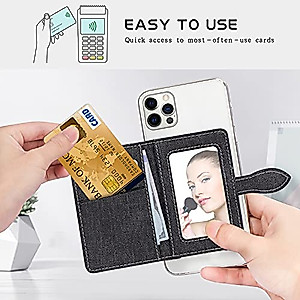 FYY Card Holder for Back of Phone, Cell Phone Card Holder Stick on Wallet Card Case with [Magnetic Closure], Slim 3M Adhesive Card Wallet Compatible for iPhone/Samsung and Most Smart Phones Black