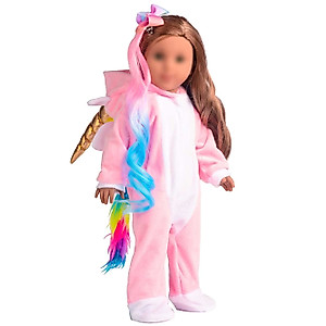 sweet dolly 18 Inch Doll Clothes Unicorn Onesie Pajamas Rainbow Color Hair Bow Clips Costume Fits 18 Inch Doll (Doll Not Included)