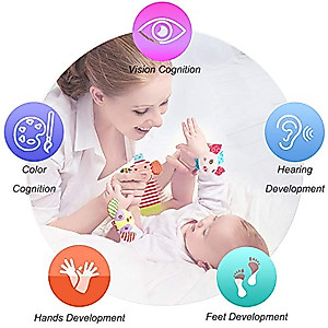 WANTMAZOR Soft Arm Wrist Rattles Foot Finder Ankle Sock for Newborn Baby Boy and GILR Infant Christmas Birthday Present Baby Shower-8PCS