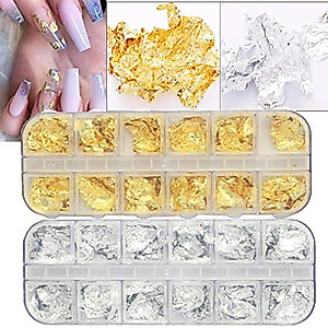 LuckForever 4 Boxes Gold Silver Nail Foil Flakes Mixed Color Aluminum Foil Leaf Paper Supplies Accessories for Art Crafts, Resin, Gilding, Painting, Nail Art DIY