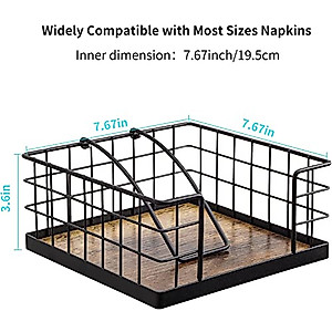 Honiter Napkin Holder, Farmhouse Flat Napkin Holder with Weighted Arm, Wooden Napkin Holders for Paper Napkins, Square Napkin Dispenser for Countertop, Cocktail Napkin Holder for Kitchen, Dining Room