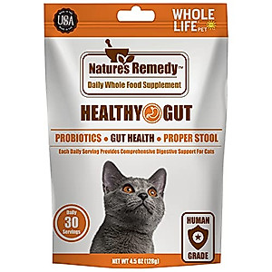 Whole Life Pet Healthy Gut Daily Supplement for Cats – Probiotics with Pumpkin. Helps Digestion + Stool Formation. Mixes in Food or with Water for Hydrating Snack