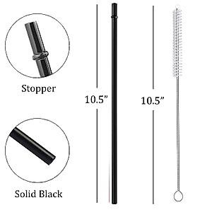ALINK 10 Tritan Clear Reusable Straws + 12 Reusable Plastic Black Starws