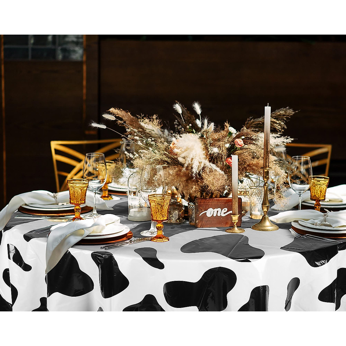 Cow Print Tablecloth Round Tablecloth, 84 Inch Plastic Washable Table Cloth Disposable Stain Resistant Table Cover for Picnic Camping Western Party Kitchen Dining Table Decorations (3 Pcs)