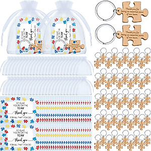 Resurhang Employee Appreciation Gifts Wooden Puzzle Keychain Staff Greeting Cards Thank You Team Building Gifts for Coworkers(50 Set)