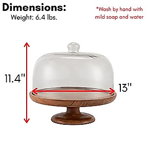 BIRDROCK HOME Cake Stand with Glass Dome and Wood Base - Wood Iron Dessert Serving Tray - Rustic Farmhouse Dessert Stand - Modern Party Oversized Server - Table Kitchen Home Display - Round