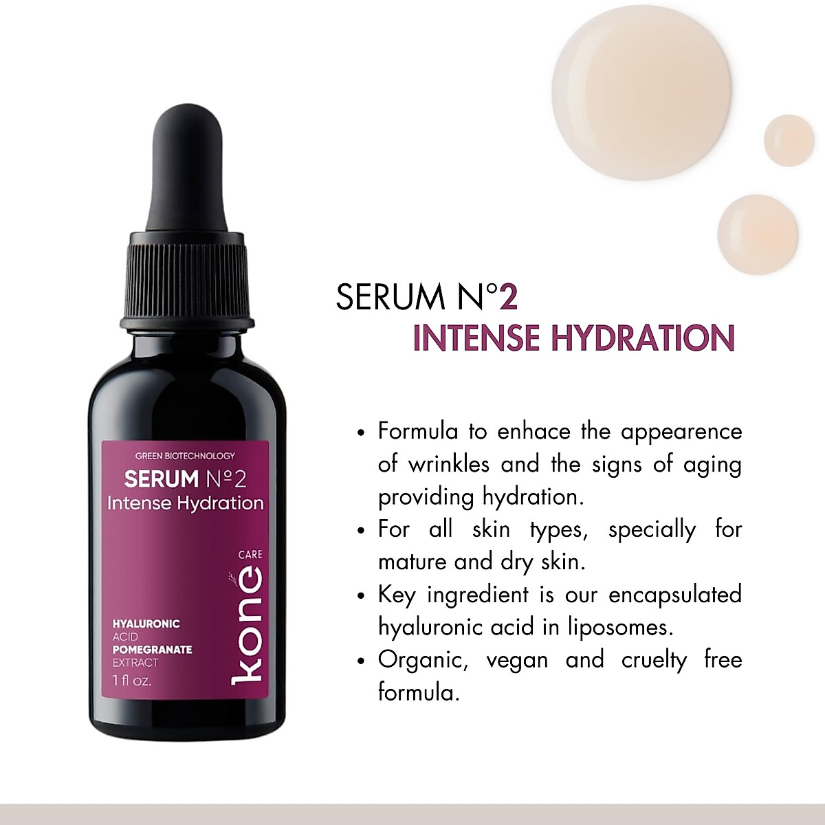 koné care | serum Nº 2 intense hydration with hyaluronic acid, pomegranate and lettuce extract 1 fl oz