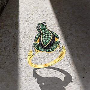 Santuzza 925 Sterling Silver Frog Gold Plated Rings Green Spinel Cute Summer Animal Rings for Women (7)