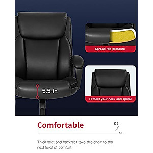 BestOffice Office Chair Computer Desk Chair PU-Padded Adjustable Exectuive High-Back Cushion Lumbar Support Chair with Armrest - Black