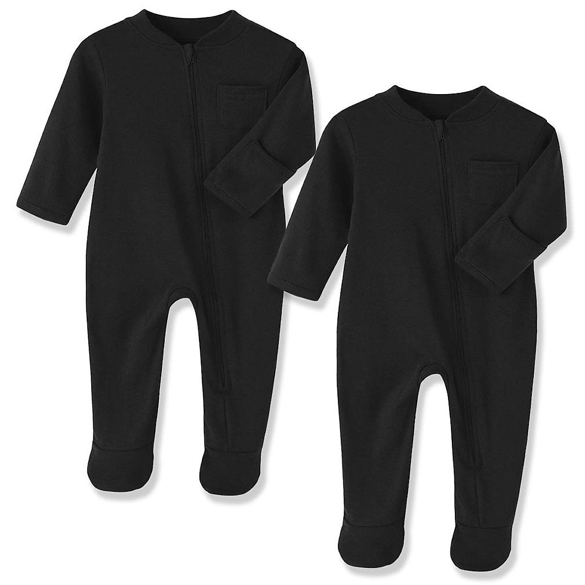 Eleven's Kingdom Baby Boys Pajamas 0-3 Months Black Cotton Footie Set 2-Way Zipper 2 Pack