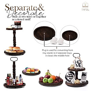 Trasl 2 Tier Serving Tray Farmhouse with 7pc Decoration Set. Kitchen Decor Rustic Serving Stand Wood Serving Tray. Coffee Table Tea Tray Tables & Cupcake Stand Decorative Tray Wooden Tray Room Decor