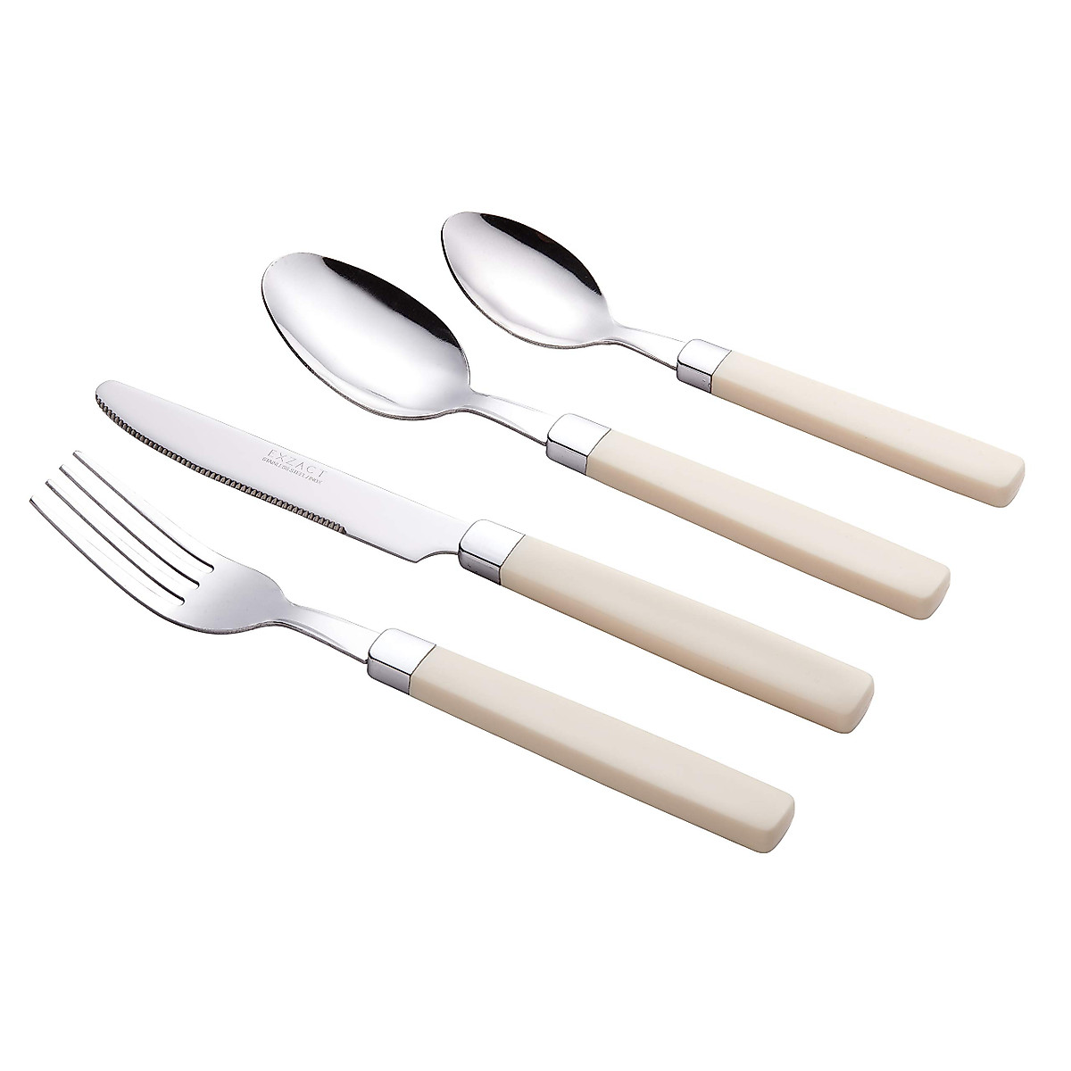 EXZACT Cutlery Set 16pcs Stainless Steel - Coloured Handles - 4 x Forks, 4 x Knives, 4 x Table Spoons, 4 x Tea Spoons - WF23 Cream