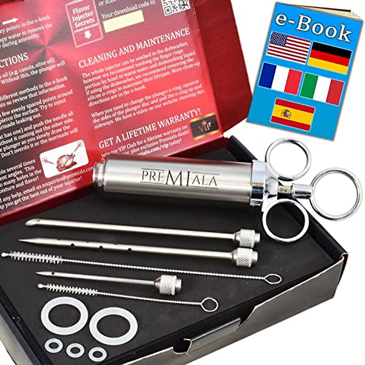 Premiala Awesome Meat Injector - The Original Turkey Injector Creates The Juiciest Turkey and BBQ Ever! 3 Needles + Cleaning Brushes + 100% Food-Grade Materials = Guaranteed to Keep Your Family Safe!