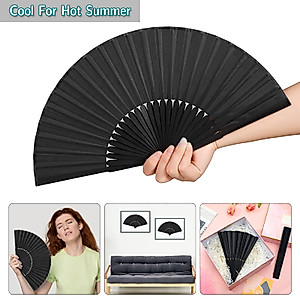 Jspupifip 3 Pack Silk Fabric Folding Hand Fans Classic Style Bamboo Ribs Hand Held Fan Chinese Vintage Handheld for Women Ladys Girls Wedding,Party and Gift(Black)