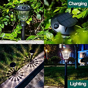 Gulliva Solar Pathway Outdoor Lights, 4 Pack Tall and Large Solar Garden Lights Outdoor Waterproof with Warm White Color, Sunshine Pattern, Breathing Mode for Yard/Patio/Pathway/Walkway/Driveway