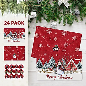 Artoid Mode 24 Pack Merry Christmas Thank You Cards House Snowman Xmas Tree Greeting Cards Gift With Envelope Sticker Blank Note Cards for Birthday Wedding Baby Shower Bridal Shower, 4 x 6 Inch
