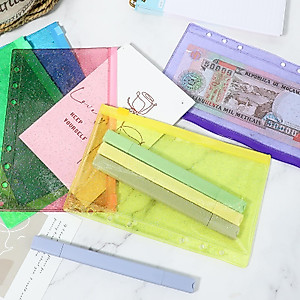 15Pcs Glitter A6 Binder Pockets PVC Pocket Notebook Binder Clear Binder Folders, Colorful Holes Binder Zipper Folders Waterproof PVC Pouch Folders for Document Receipt Picture
