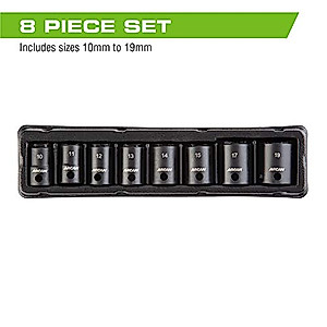ARCAN PROFESSIONAL TOOLS 3/8 Inch Drive Impact Socket Set, Metric, 10mm - 19mm, Cr-V, 8-Piece (AS2388M)