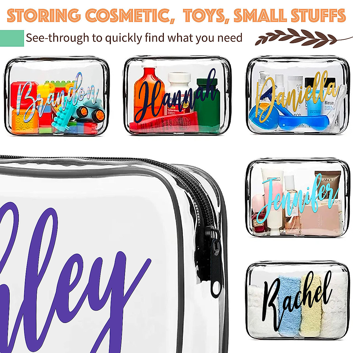 Zexpa Apparel Personalized Clear Toiletry Bags Customized Waterproof Easy Security Access Cosmetic Case With Zipper Clouser Font & Color options