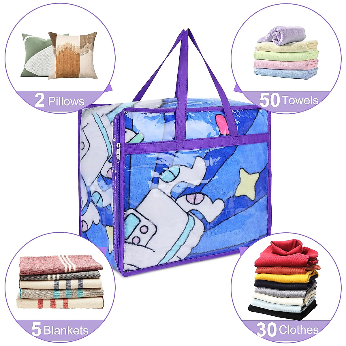 Budding Joy 6 Pack Clear Zippered Storage Bags for Clothes,40L Closet Organizers and Storage Containers Vinyl Moving Bag for Bedding, Linen, Blankets, Comforters, Clothing & Toys