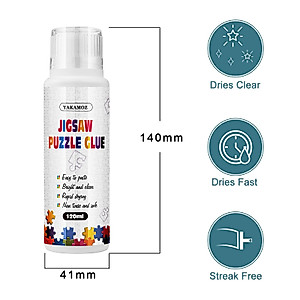 YAKAMOZ Updated Jigsaw Puzzle Glue With New Sponge Head for Adults - Clear Water-Soluble Special Craft Glue, Quick Dry for 1000/1500/3000 Pieces, 120ML