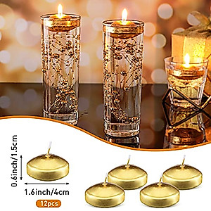 12 Pieces 1.65 Inch Floating Candles for Wedding Centerpiece, Small Unscented Floating Candles Round Tea Lights Candles Metallic Smooth Wax Floating Disc Candles for Dinner Home Decor (Gold)