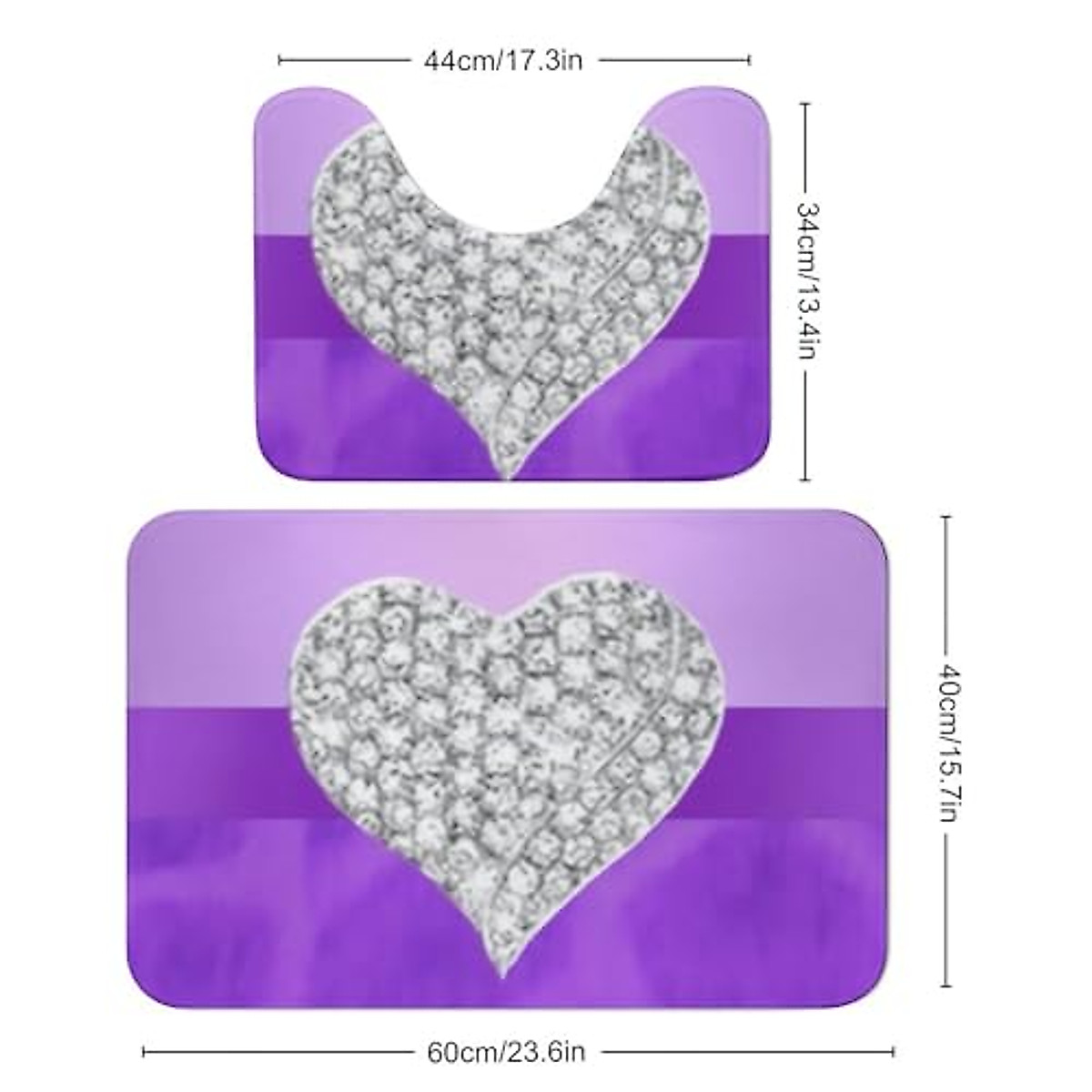 Bathroom Rug Set 2 Piece Purple Giraffe Diamond Heart Bath Rugs and U-Shaped Contour Toilet Rug, Non-Slip Bath Carpet Bath Mats for Bathroom 15.7"x23.6"