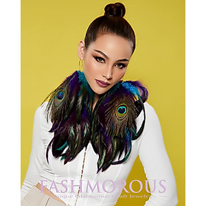 Fashmorous Peacock Feather Earrings Long Feather Earrings for Women Feather Earrings Purple