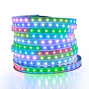ALITOVE 32.8ft Addressable RGB LED Strip Light WS2811 Dream Color Digital Programmable Flexible LED Pixel Tape Light 24V 10m 600 LEDs 5050 SMD Waterproof IP67 Black PCB for Arduino Raspberry Pi