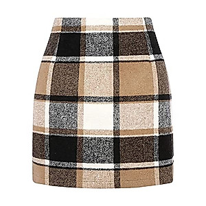 OutTop Plaid Skirts for Women, Womens High Waist Plaid Skirt Fall Winter Bodycon Pencil Wool Mini Skirts