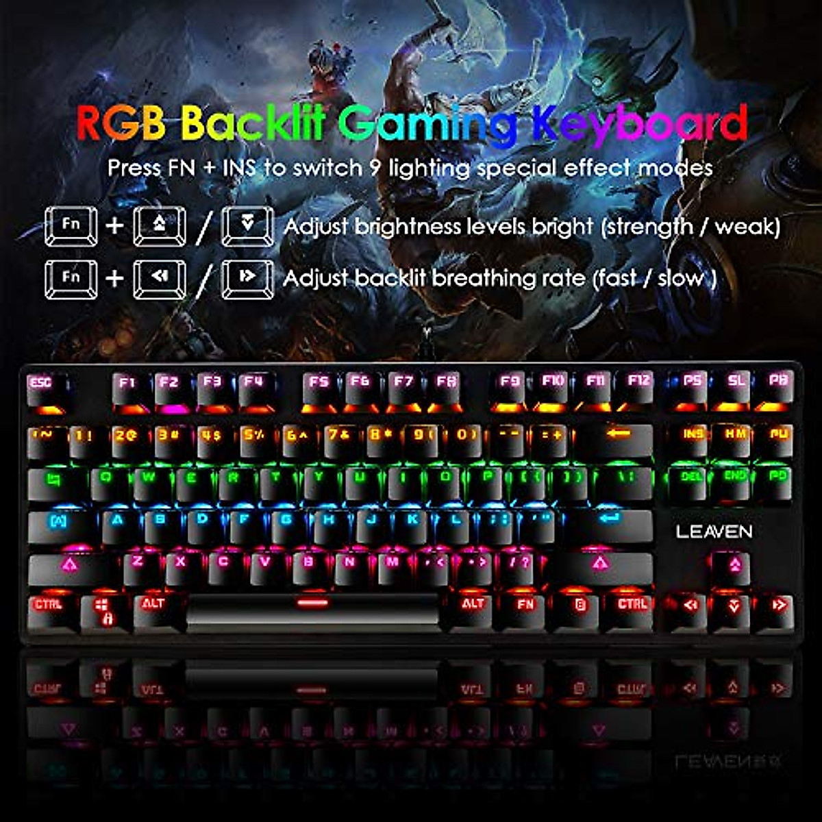 Mechanical Gaming Keyboard and Mouse Combo,87 Keys Compact Rainbow Backlit Keyboard,RGB Backlit 6400 DPI Lightweight Gaming Mouse with Honeycomb Shell for Windows PC Gamers