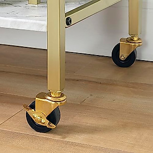 South Shore Maliza Bar Cart Bottle Storage and Wine Glass Rack-Faux Marble and Gold