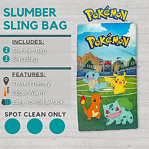Pokémon Anime Kids Soft Lightweight 2 Piece Sleeping/Slumber Bag and Sling Bag Set, 46"(L) X 26"(W) (Official Licensed Pokémon Product) by Franco