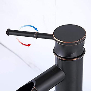 Bathroom Sink Mixer Tap Retro Black Single Lever Countertop Basin Hot and Cold Water Faucet, Tall Copper Single Hole Washbasin Faucet, Suitable for Toilet and Bathroom (A)