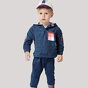 Little Bitty Baby Boy Outfits 3-6 Months Toddler Baby Boy Clothes Clothing Plaid Pocket Hoodie Sweatshirt+Pants Fall Winter Outfits Set, Red Plaid Outfit 3-6m/70cm