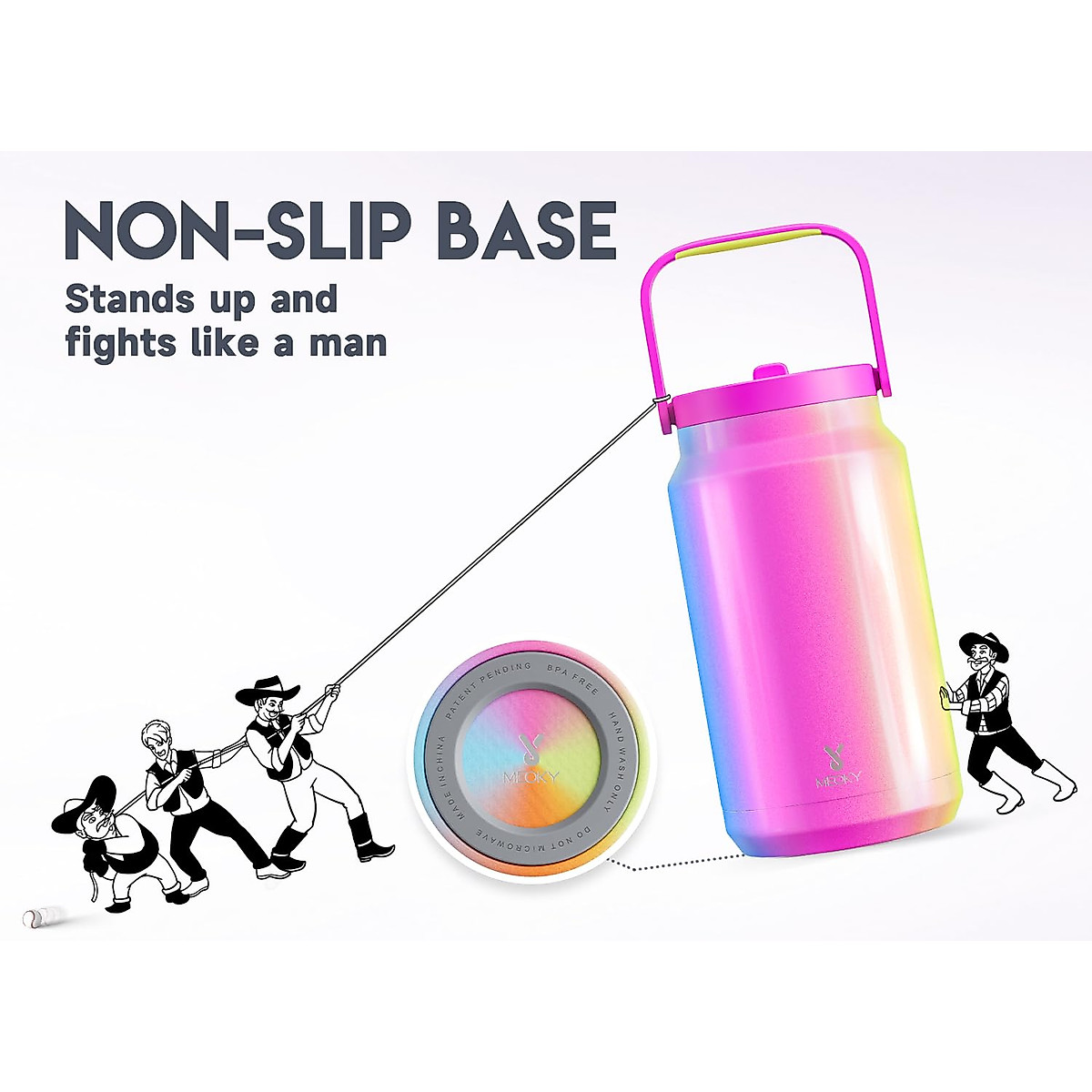 Meoky 50 oz Tumbler with Handle, Stainless Steel Vacuum Insulated Water Bottle, Keeps Cold for 36 Hours, 100% Leak Proof, BPA-free, Non-slip Base (Carnival)