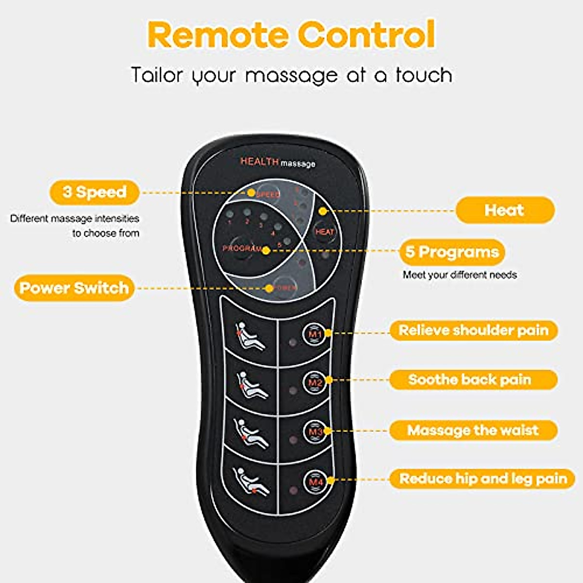 Giantex Back Massager for Back Pain, Chair Massage Pad Shiatsu Massage Seat with 10 Vibration Motors, Heat and 5 Nodes 3 Optional Speeds for Full Body Muscle Relax Kneading Massage Chair Pad