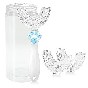 Dream Star U-Shaped Toothbrush Kids, 3 PCS Food Grade Soft Silicone Brush Head Toddler Toothbrush, 360° Oral Teeth Cleaning Design, Manual Full Mouth Toothbrush for Kids 6-12 Years Old (Blue)