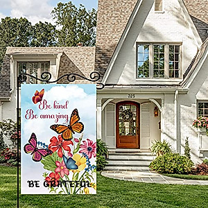 MEFENG Be Kind Be Amazing Be Grateful Garden Flag - Seasonal Summer Spring Welcome Garden Banner - Butterfly Flower Lawn Sign Yard Flag - Durable & Fade Resistant -Double Sided 12 x 18 Inch
