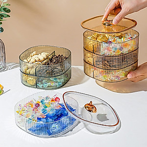 2/3 Tiers Snack Box Candy Dish with Cover, 2 Compartments Festive Wedding Candy Box, Dried Fruit Plate Snacks Storage Tray, Candy & Nut Serving Container for New Year Green Dual Layer