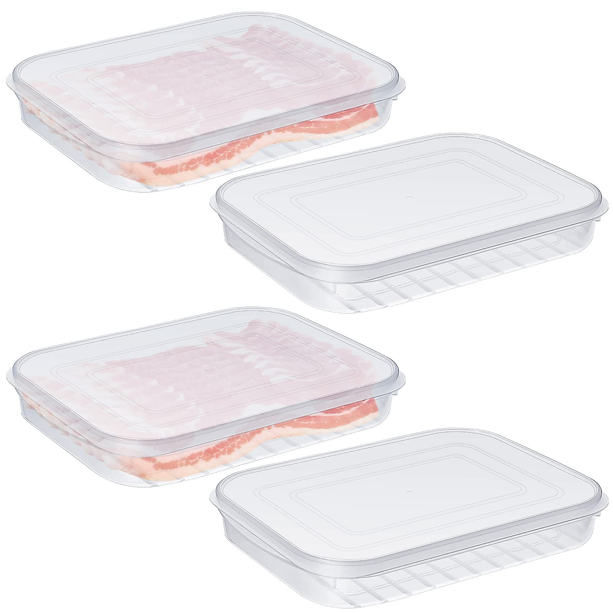 Suclain 4 Pieces Bacon Keeper Plastic Deli Meat Saver with Lids Airtight Cold Cuts Cheese Container for Fridge Food Refrigerator Storage Box Shallow Low Christmas Cookie Holder