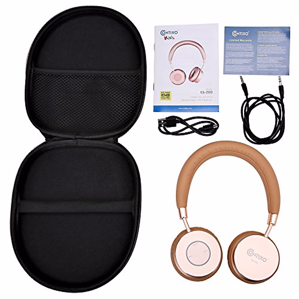 Contixo KB-200 Premium Kids Headphones with Volume Limit Controls (Max 85dB), Bluetooth Wireless Headphones Over-The-Ear with Microphone (Gold) - Best Gift
