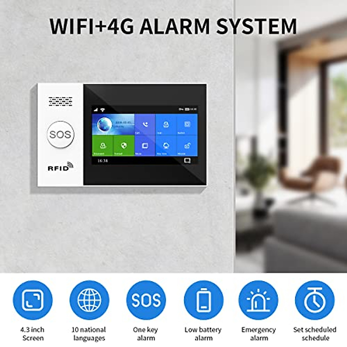 Home Security System, Wireless 4G WiFi Alarm System with 1080p Surveillance Camera, 4.3" Touch Screen Home Burglar Alarm Compatible with Alexa Google Home